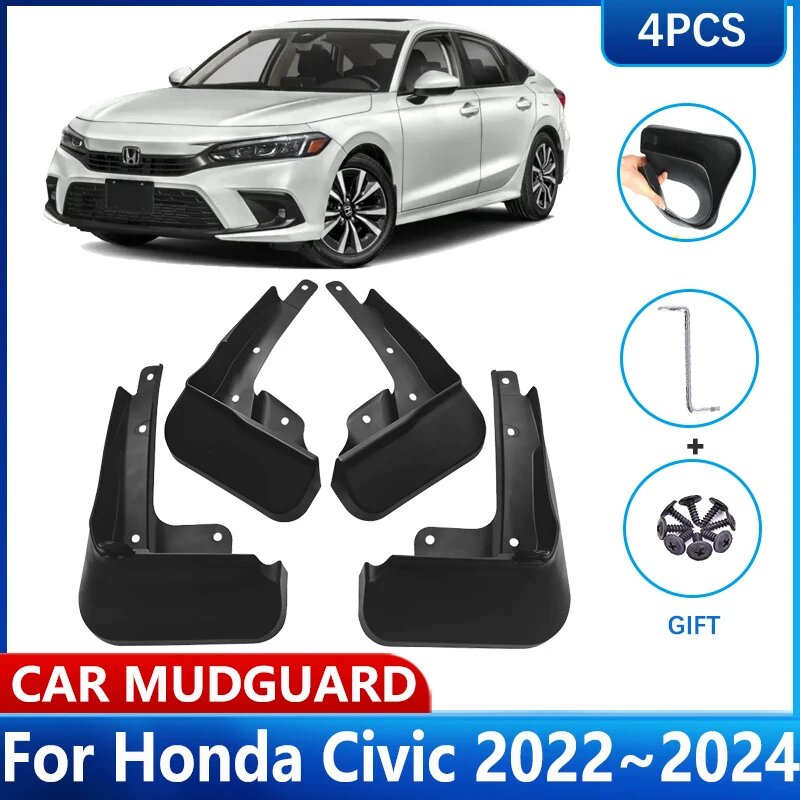 4 брызговики для Honda Civic 11-го поколения, аксессуары Sedan 2022 2023 2024, автомобильные брызговики, защита от брызг, задние брызговики