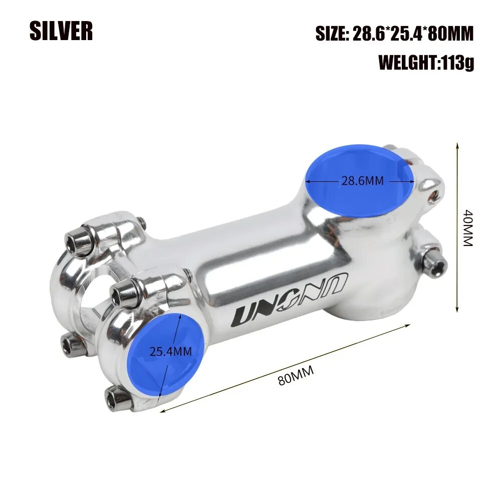 UNO Велосипедный вынос руля алюминиевый 25,4*28,6 мм 60-130 мм 7 градусов Серебряный, Sliver 7degrees 80mm