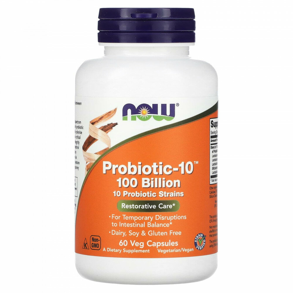 NOW Foods, Probiotic-10™, 100 млрд, 60 растительных капсул