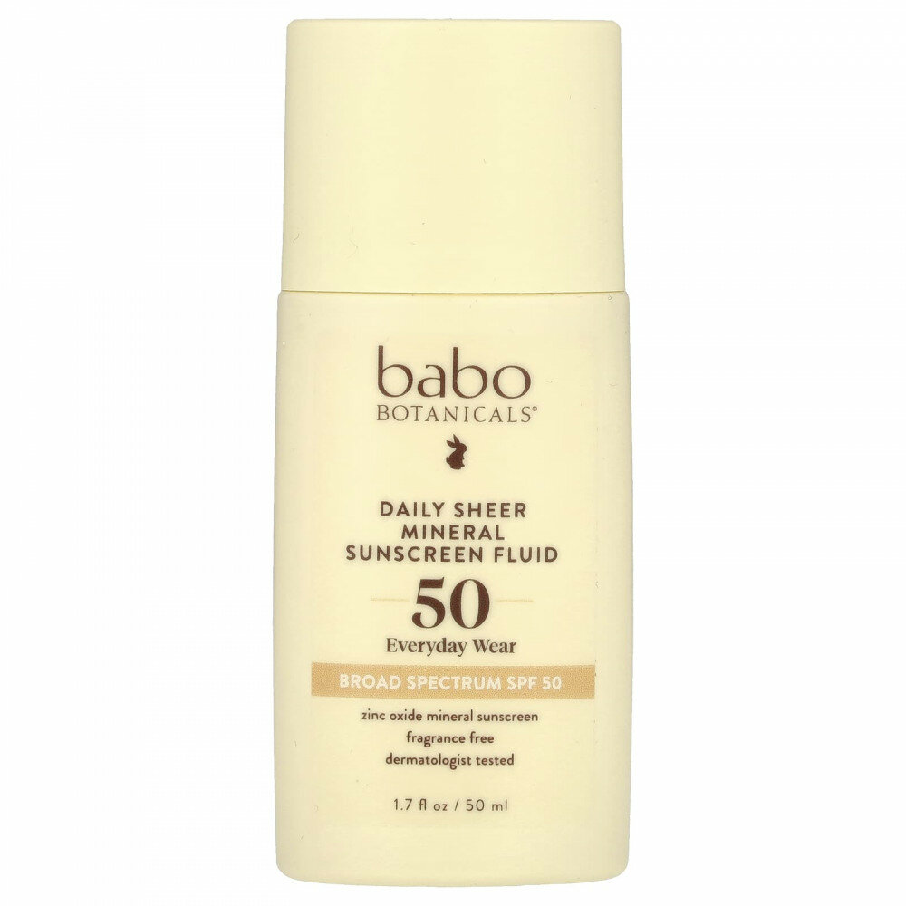 Babo Botanicals, Daily Sheer Fluid Mineral Sunscreen 50, без отдушек, 50 мл (1,7 жидк. унц.)
