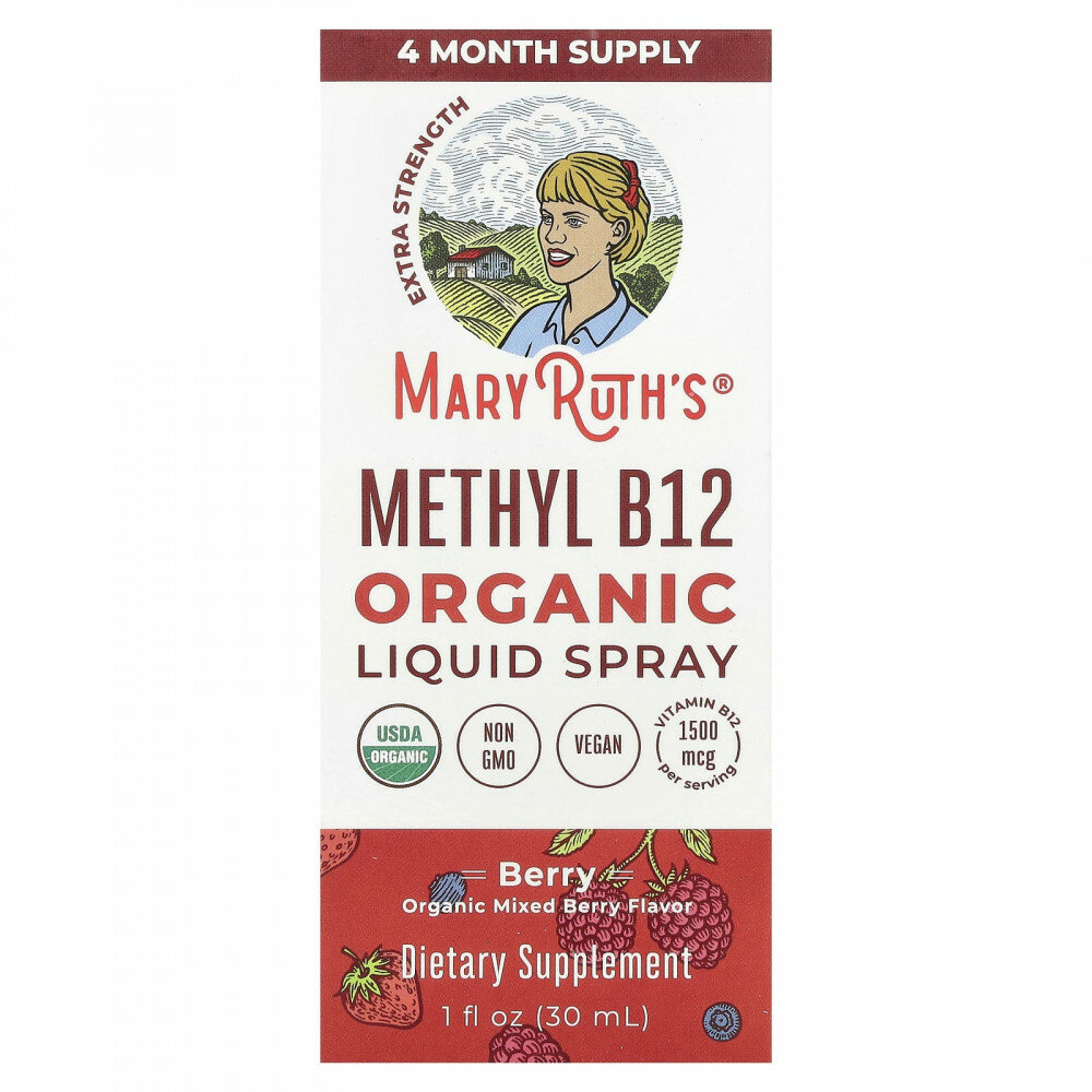 MaryRuth's, органический жидкий метил B12, спрей, со вкусом ягод, 1500 мкг, 30 мл (1 жидк. унция)