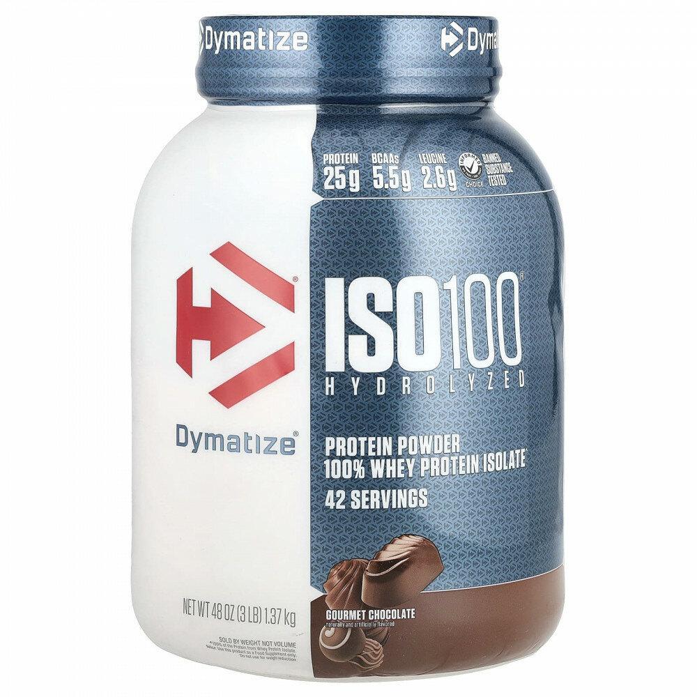 Dymatize, ISO100®, гидролизованный 100% изолят сывороточного протеина, со вкусом изысканного шоколада, 1,37 кг (3 фунта)