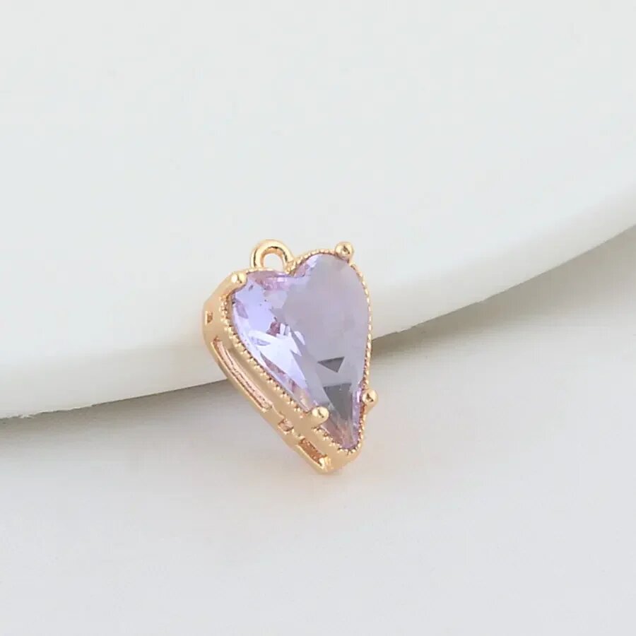 Подвеска сердце фиолетовая, 14К Florainer Tina, 4шт