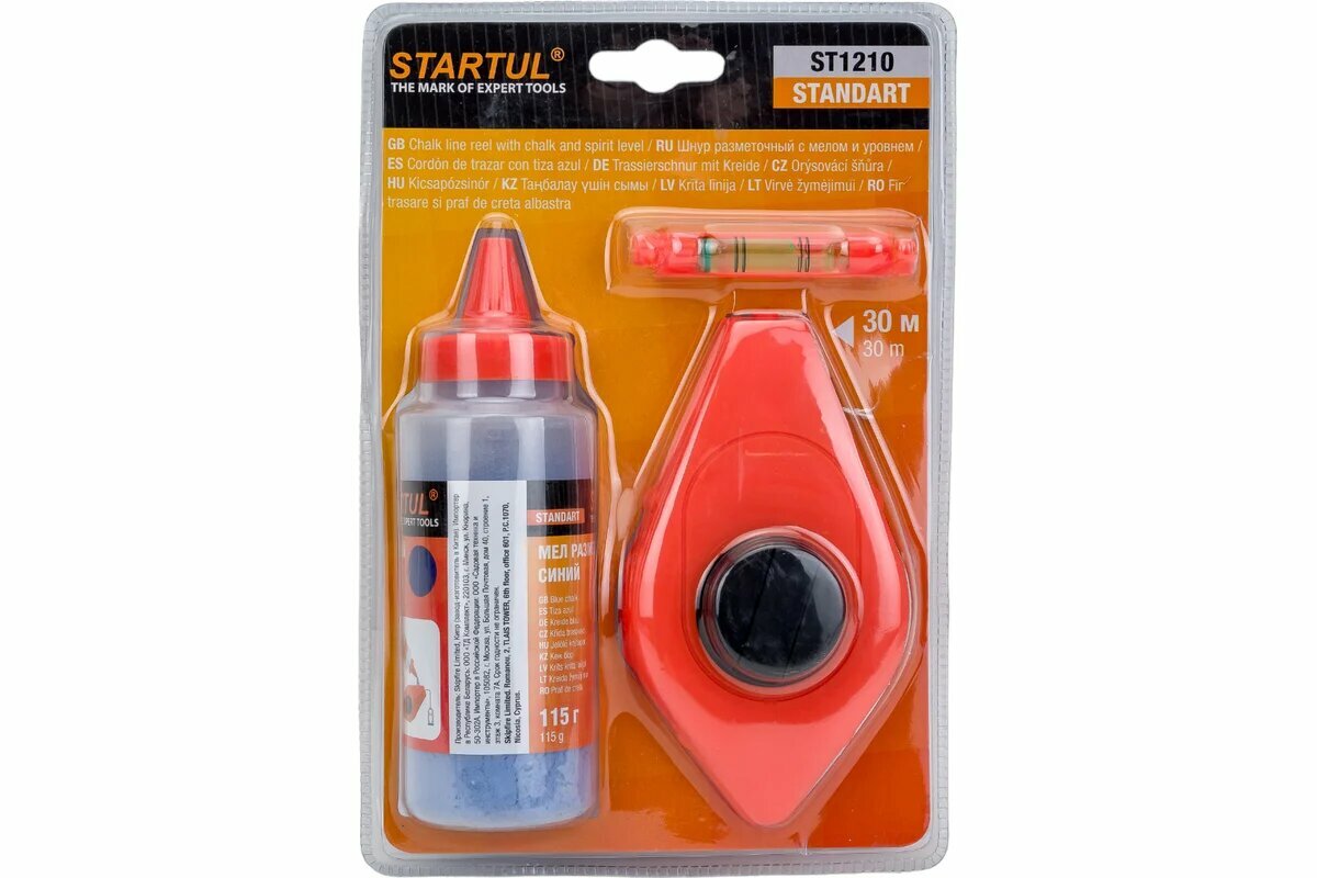 STARTUL Standart ST1210 Разметочный шнур 30 м с мелом и встроенным уровнем для стройки