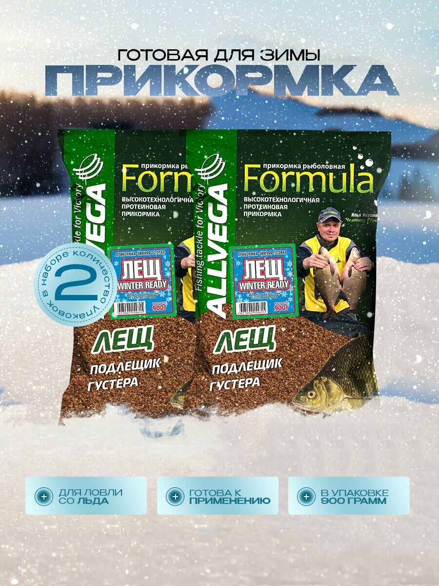 Прикормка для зимней рыбалки готовая ALLVEGA Formula Winter Ready лещ 2 штуки по 0.9кг
