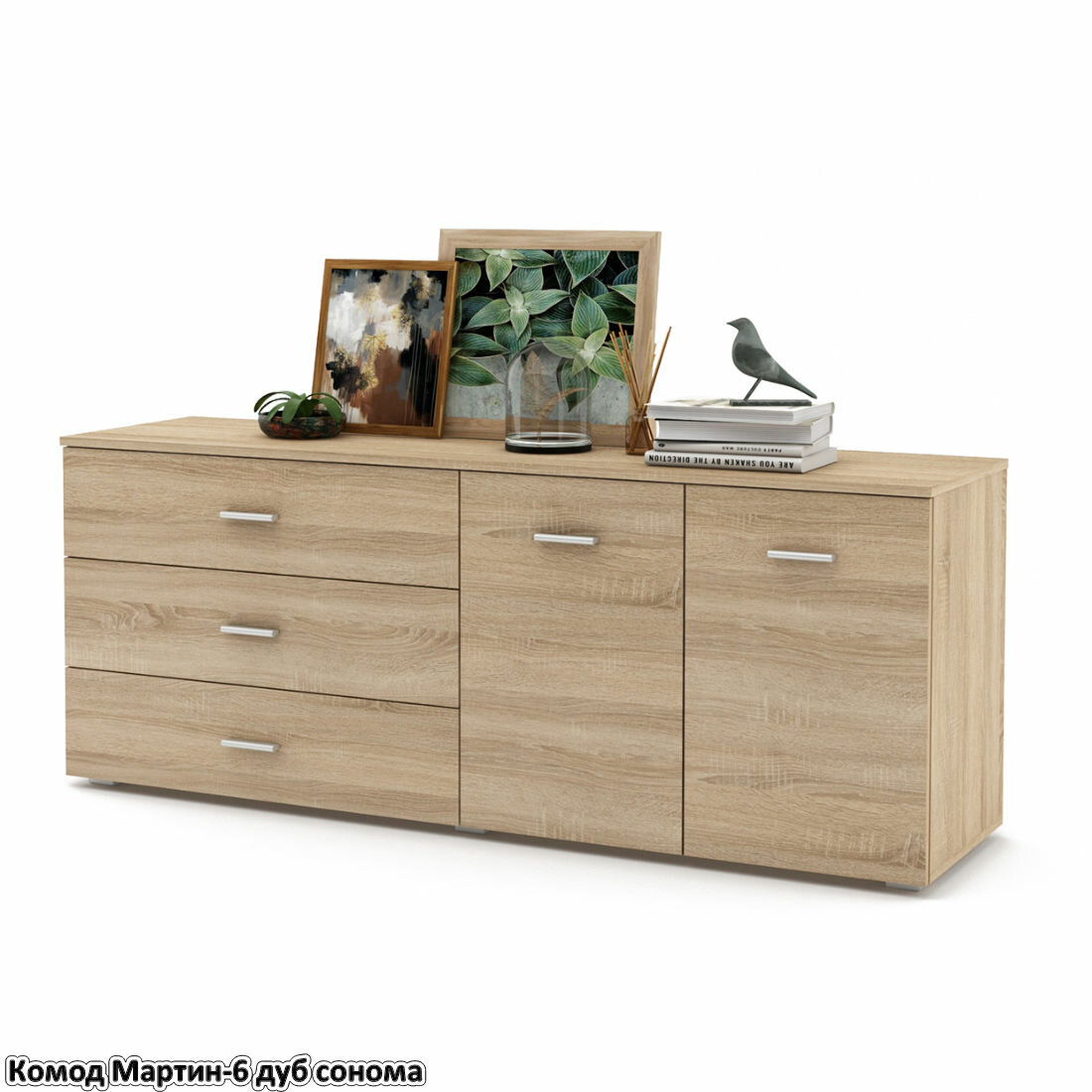 Комод Мартин-6 Дуб сонома, ЛДСП, МФ Владимир VMF, 160,4х63,3х40 см.