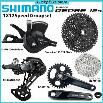 Shimano Deore M6100, группа скоростей 1x12, переключение SL-R/RD (С окном), кассета 11-52T, цепь CN-M6100 126L, шатуны 170MM-32T (набор из 5 шт.)