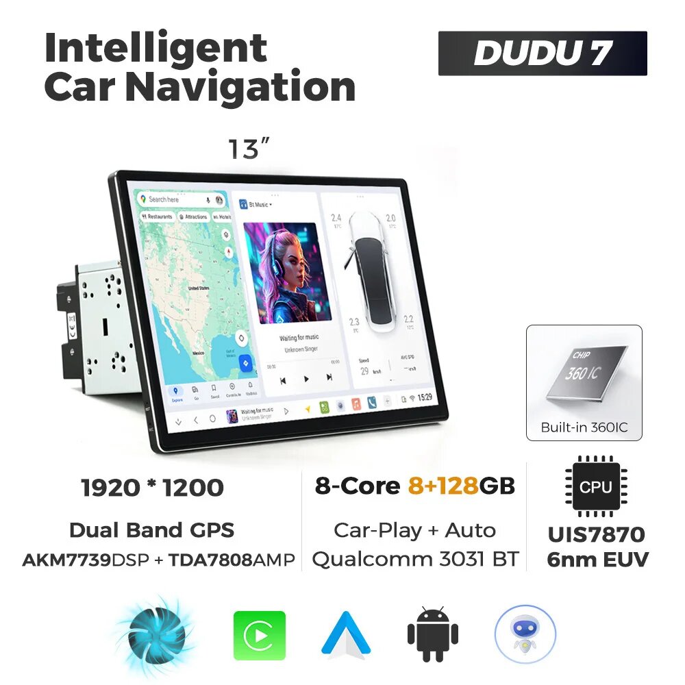 DUDUAUTO DUDU7 A7870 Dual GPS 13-дюймовый Android 2Din автомобильный радиоприемник DUDU7-8-128-2D13X