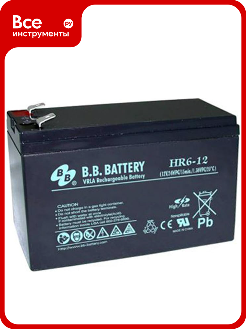 Аккумуляторная батарея BB Battery HR 12 В, 5.5 Ач, AGM, для ИБП с прямой полярностью, компактные размеры и высокая произ