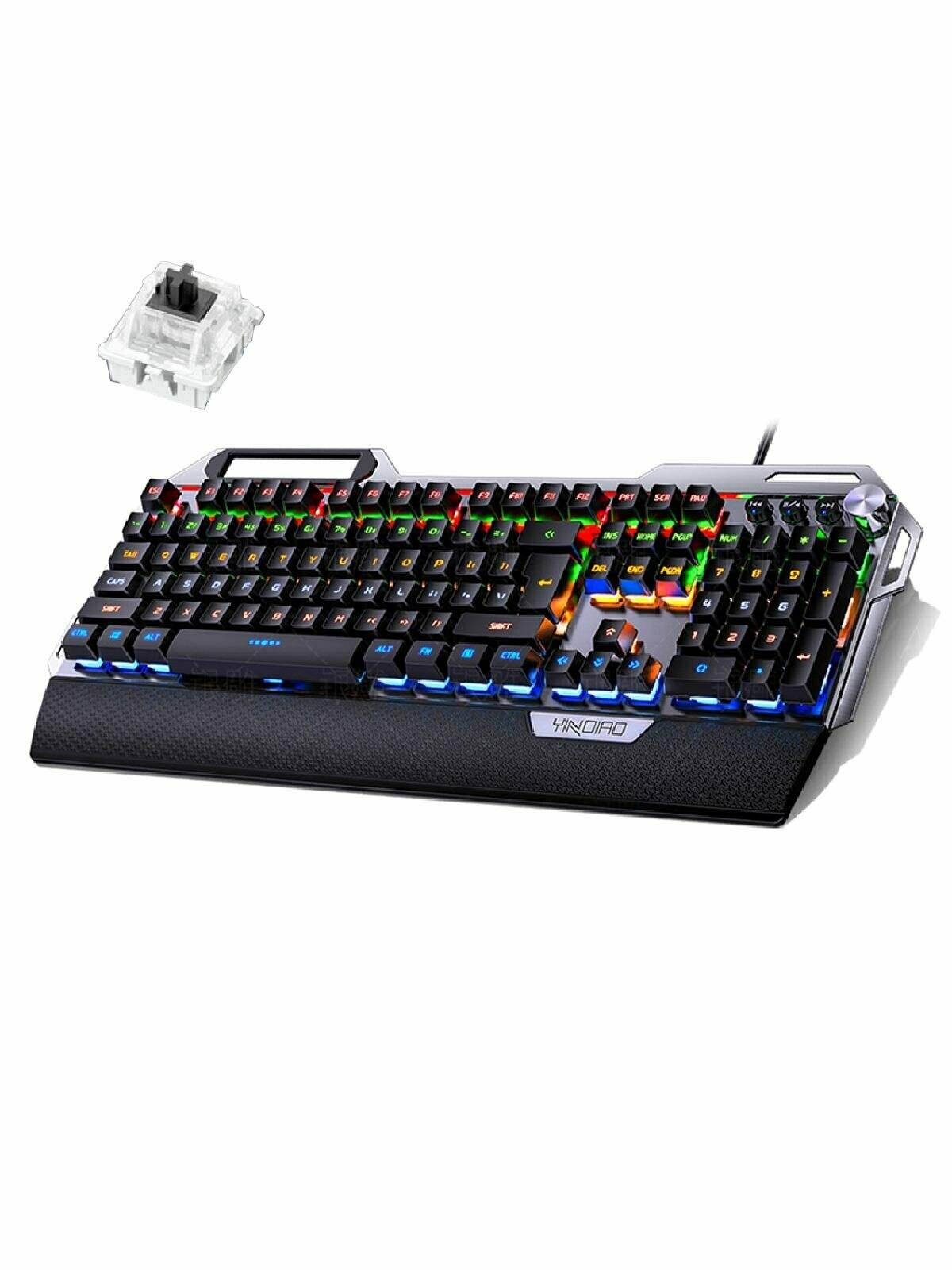 104Keys USB 7 Color RGB Aluminum Alloy Esports Gaming Keyboard with Phone Stand Volume Adjustment Knob with Function Key