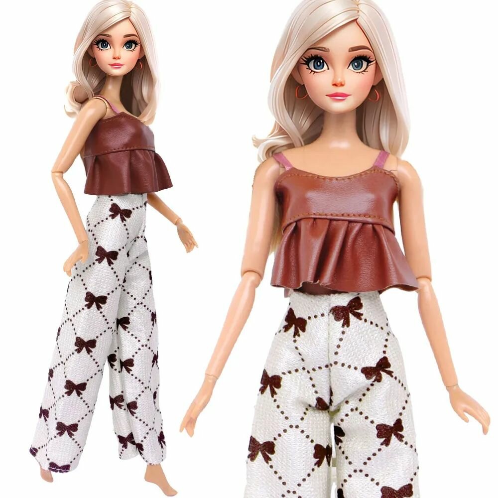 Набор одежды для куклы барби, Кожаный топ на подтяжках + брюки Одежда для кукол 29-30см аксессуары платья