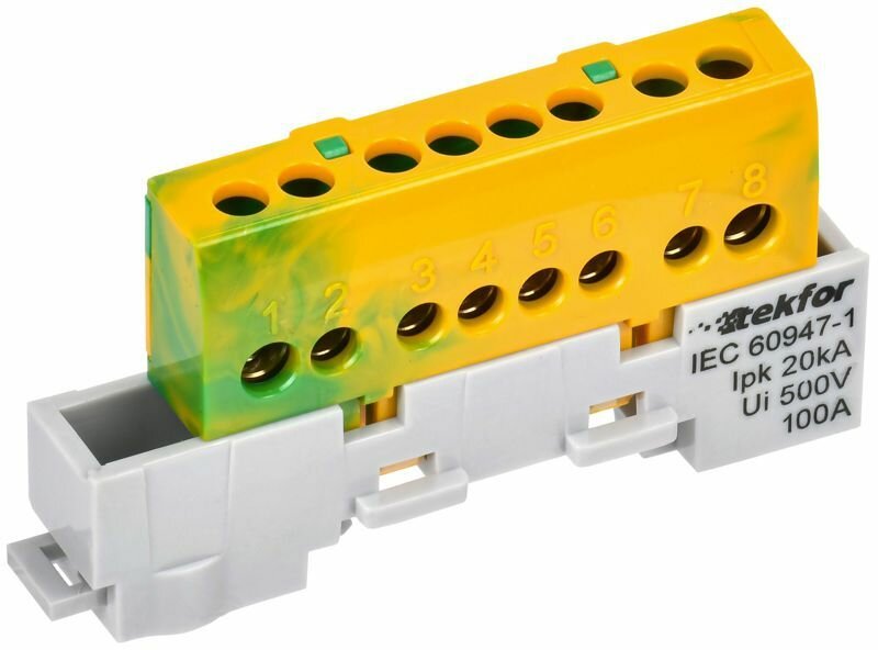 Шина PE «земля» изол. на универс. держ. 6х9-8-ЖЗ TEKFOR IEK TF-NN10-08-KL-K52