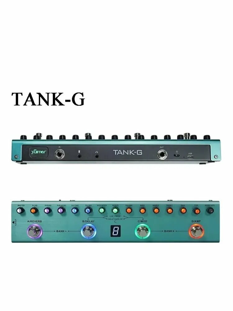 Yuimer TANK-G портативный многофункциональный процессор басовых эффектов со встроенным аккумулятором, 36 редактируемыми пресетами.