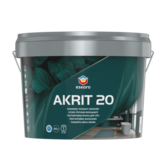 Краска интерьерная ESKARO Akrit 20 особопрочная моющаяся, База TR (бесцветная) 2,7л