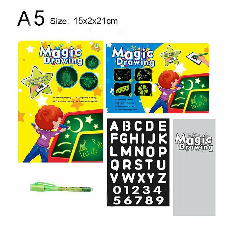 Доска для рисования creative magic drawing board a5/a4/a3 с люминесцентной ручкой, желтый, a5 24*17