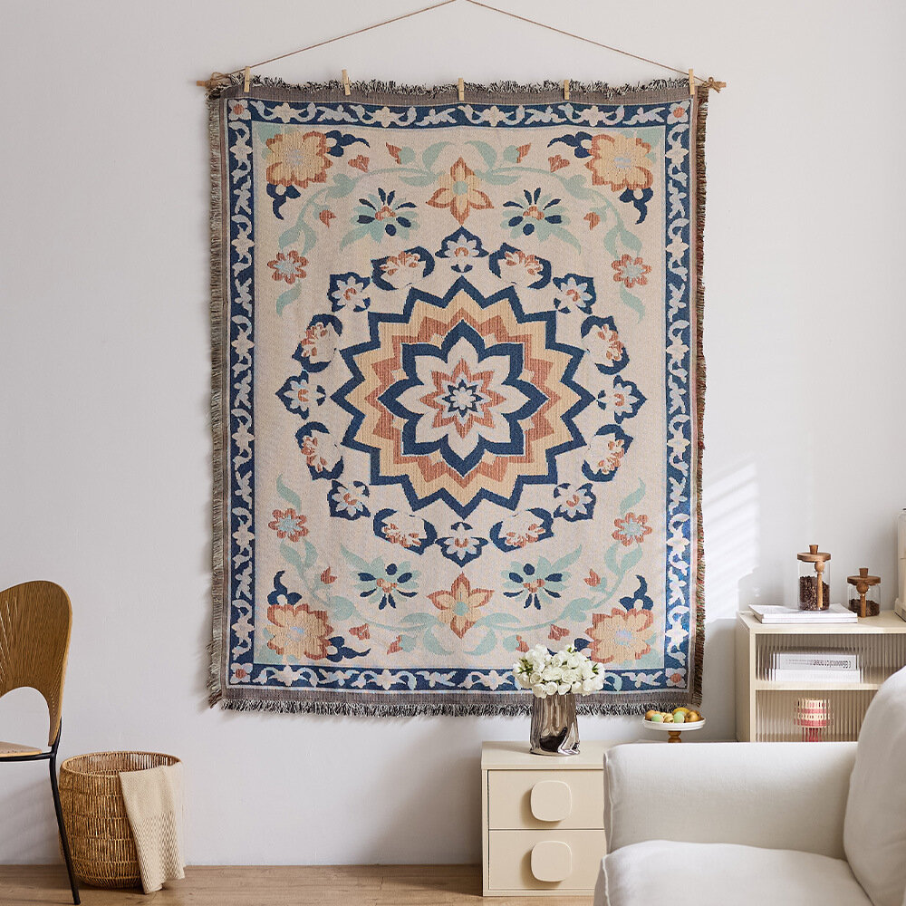 Винтажная ткань с изображением звезд, луны и облаков, стиль искусства, тканевая подвесная картина, декор для стен, фоновая ткань, хлопковая пряжа, таселевая гобелен