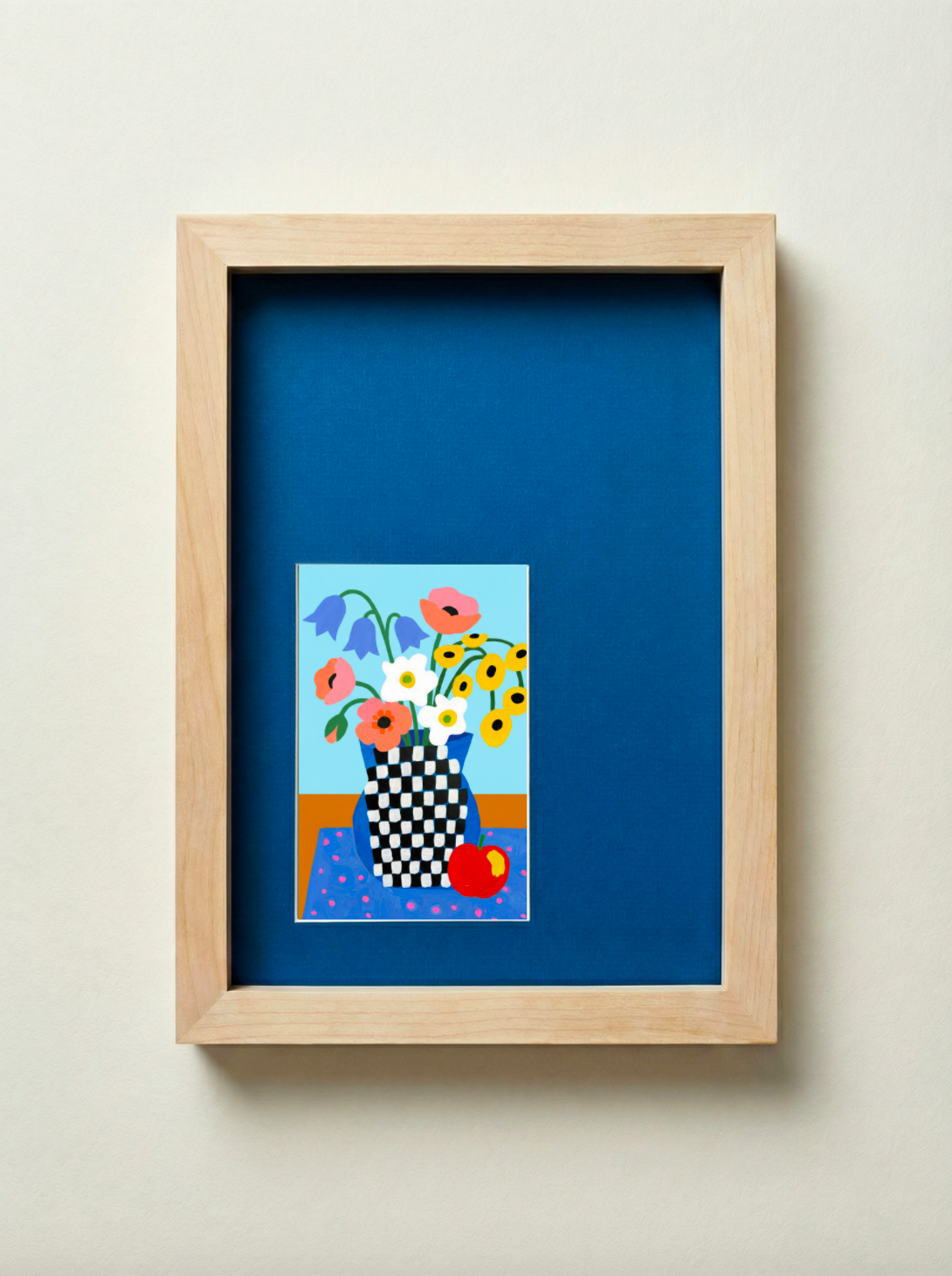 Деревянная рамка Ramio 21х30 см для фото 10x15 см, паспарту с фотографией сбоку, ярко-синий цвет