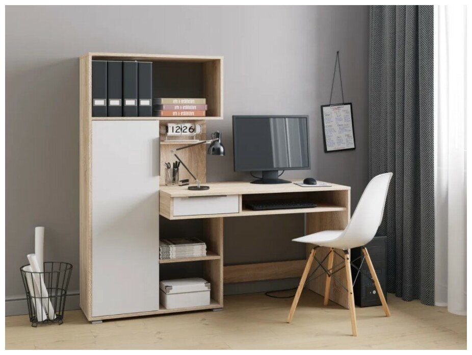 Стол письменный, стол компьютерный, Квадро, Дуб сонома/Белый, 150x149x58 см (ШхВхГ)