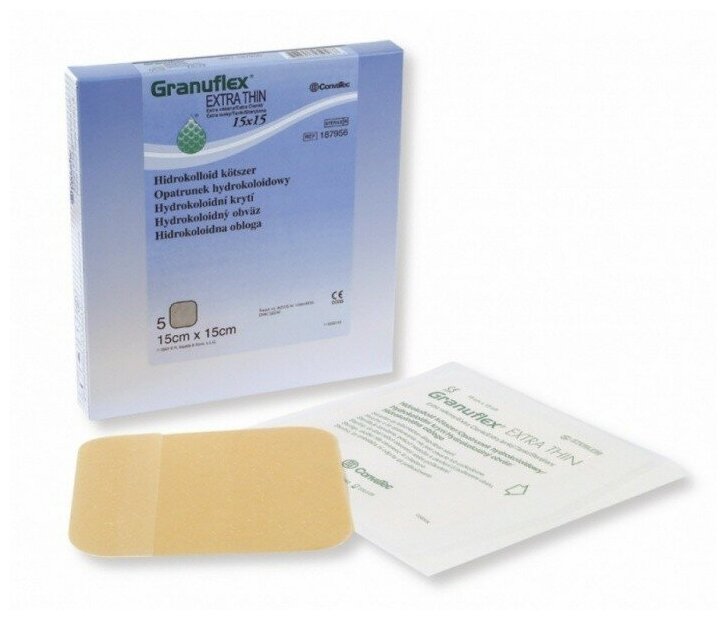 Повязка Грануфлекс супертонкая (Granuflex xthin) гидроколлоидная для слабо экссудативных ран 15х15см, 187956 (Поштучно (1 штука))