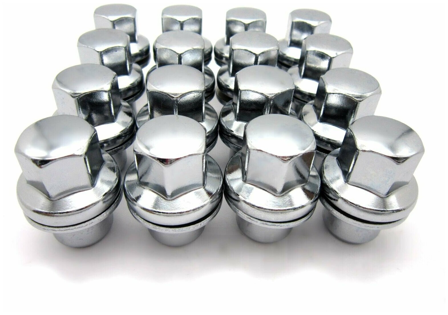 Гайки колесные M14X1,5 под 22 ключ, хром высота 46 мм Прессшайба закрытая, 16 шт.