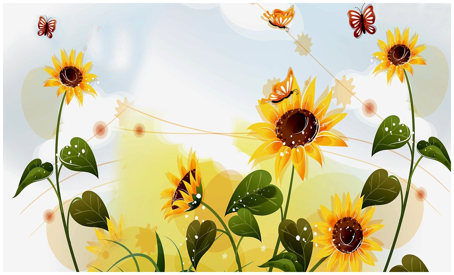 Фотообои Уютная стена "Пять подсолнухов" 450х270 см Бесшовные Премиум (единым полотном)