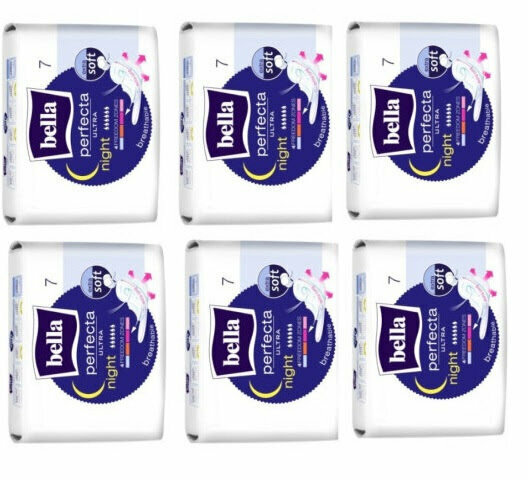 Прокладки супертонкие perfecta ultra night extra softi BELLA, 7шт/уп, 6 упаковок