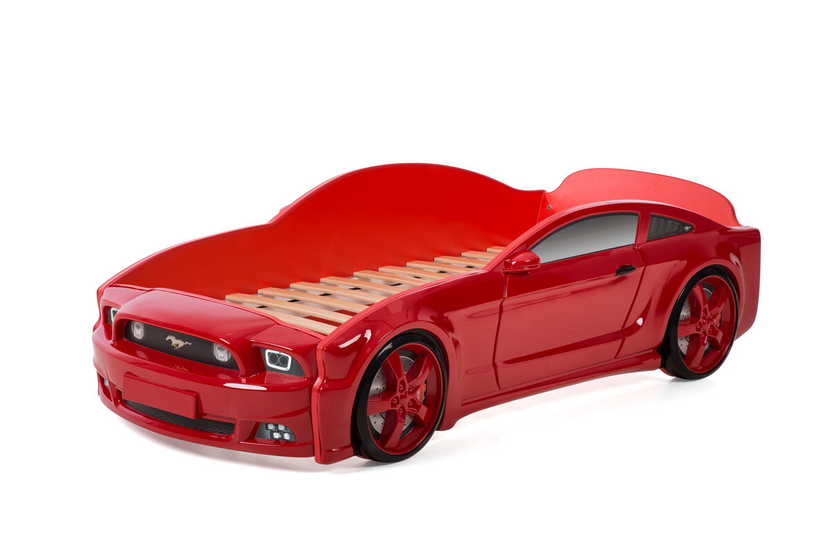 Кровать-машина Futuka Kids Light 3D Mustang, ламельное основание, цвет красный, спальное 70х160