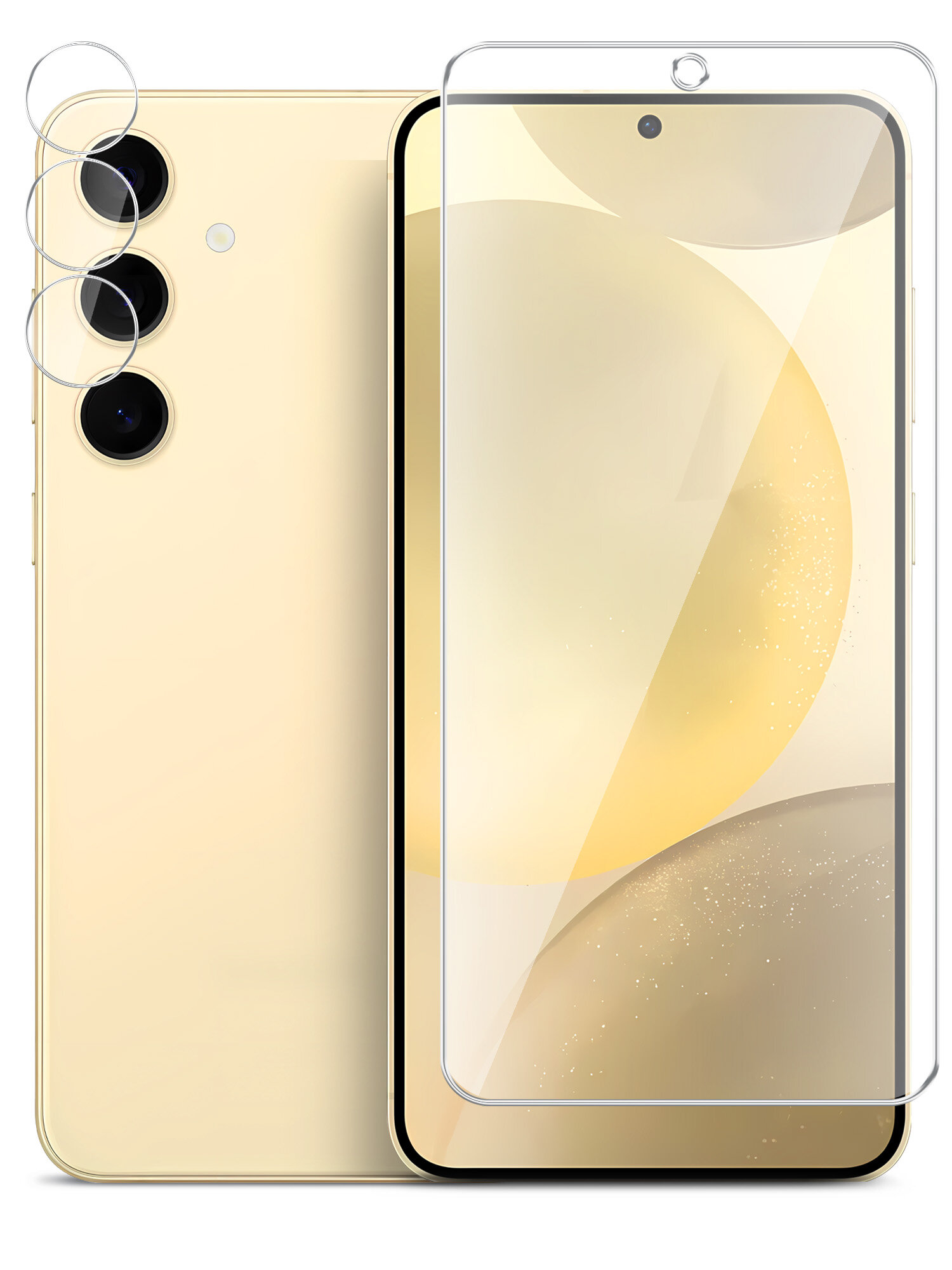 Защитное стекло для Samsung Galaxy S24+ (Самсунг Галакси С24+) на Экран и Камеру, (гибридное: пленка+стекловолокно), прозрачное силиконовая клеевая основа тонкое Hybrid Glass, Brozo