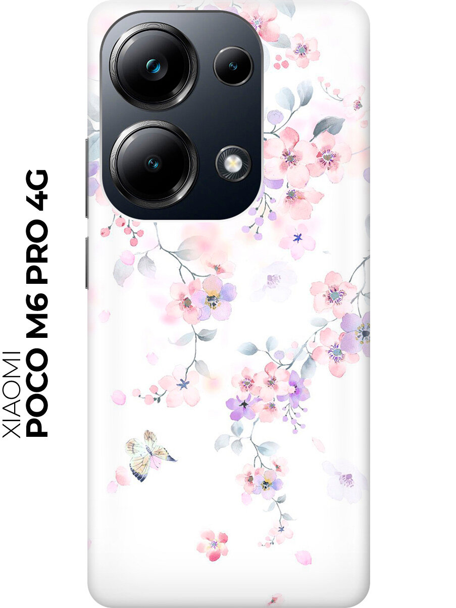 Силиконовый чехол на Xiaomi Redmi Note 13 Pro 4G / Poco M6 Pro 4G / Сяоми Редми Ноут 13 Про 4г / Поко М6 Про 4г с рисунком "Акварельные цветы вишни"