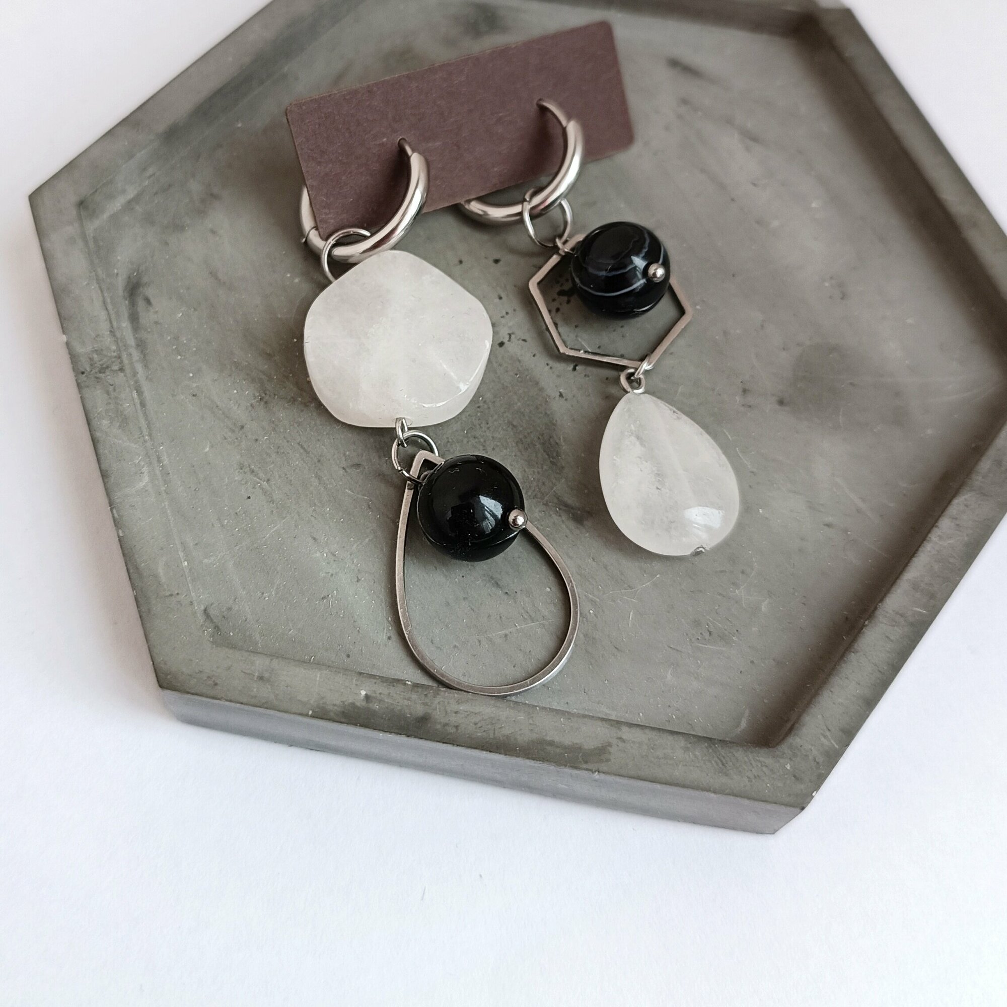 Серьги-трансформеры, кварц, агат