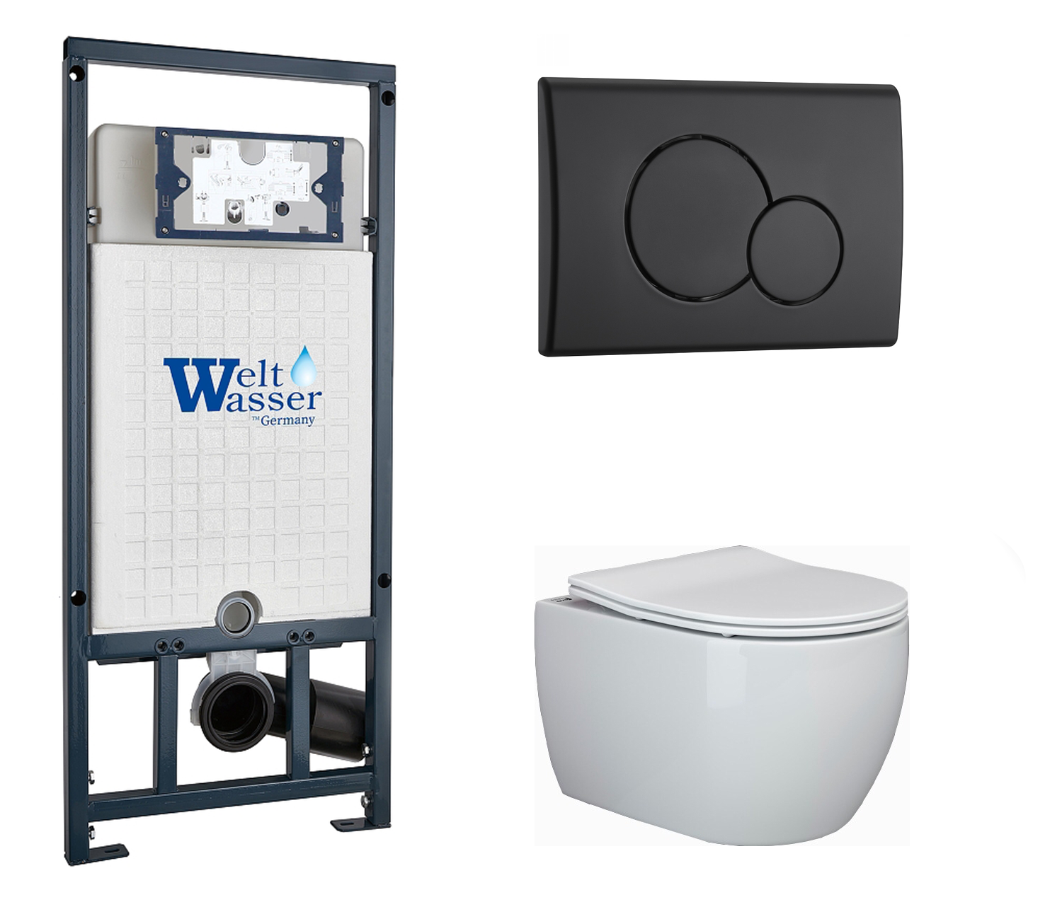 Комплект 3 в 1 инсталляция WeltWasser WW Marberg 507 + Подвесной унитаз Ceramica Nova Play CN3001 с кнопкой черной RD 10000005949 + CN3001 + 10000010238