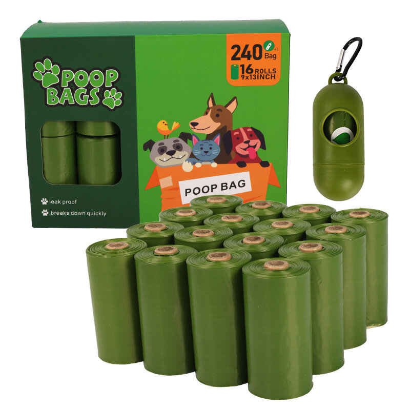 Толстые биоразлагаемые пакеты для туалета собак 16 рулонов с диспенсером 23x33 см экологичные