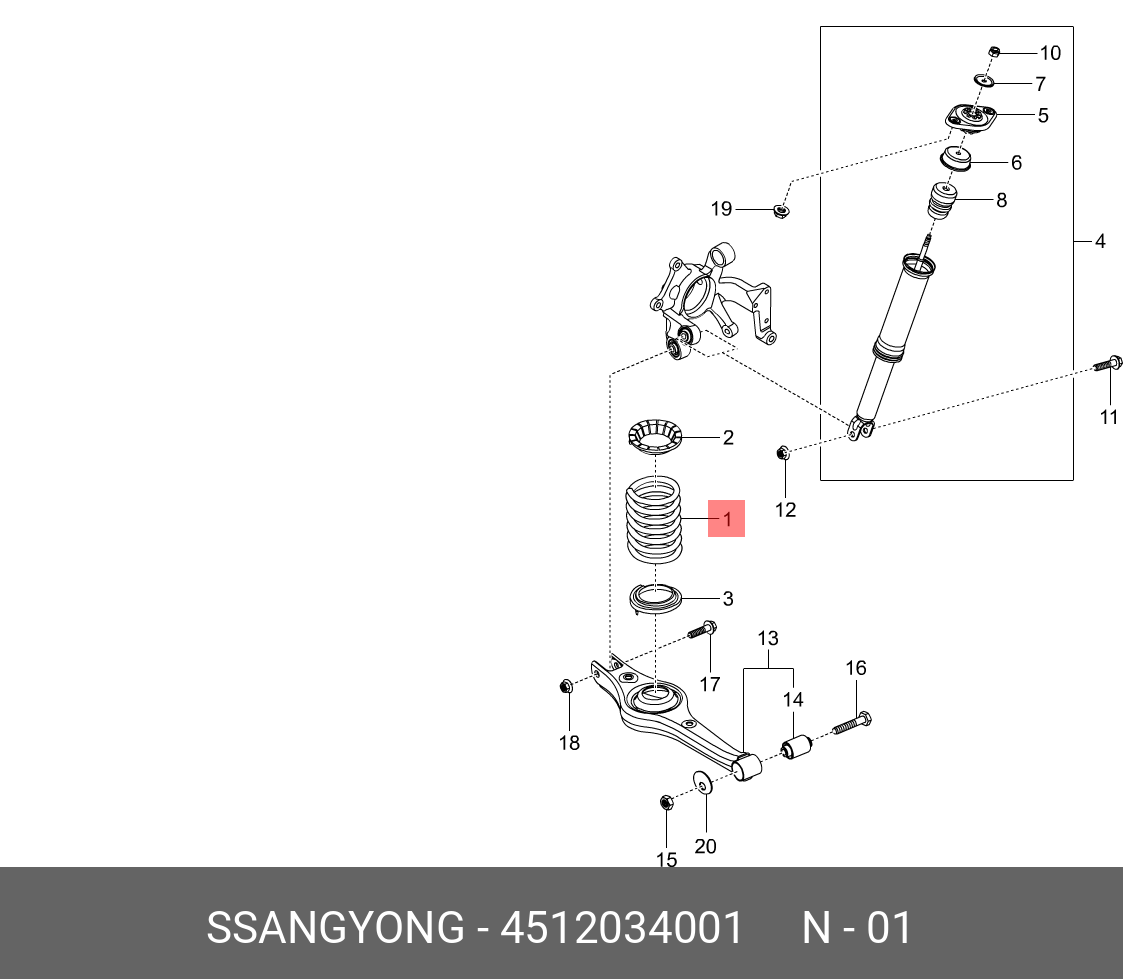 Пружина задняя Ssangyong 4512034001