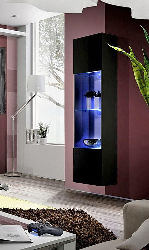 Витрина Лана 42 МДФ (черная) NOW 40x29x170 см, черный, черный мдф Фиеста