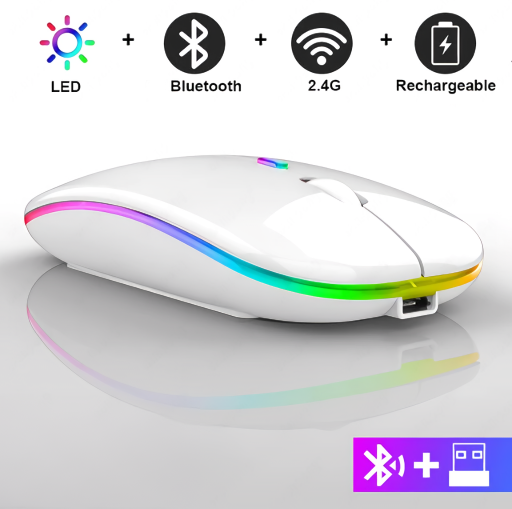 Беспроводная компьютерная мышь/ LED подсветка/ Bluetooth + Wireless 2.4G/ Белый