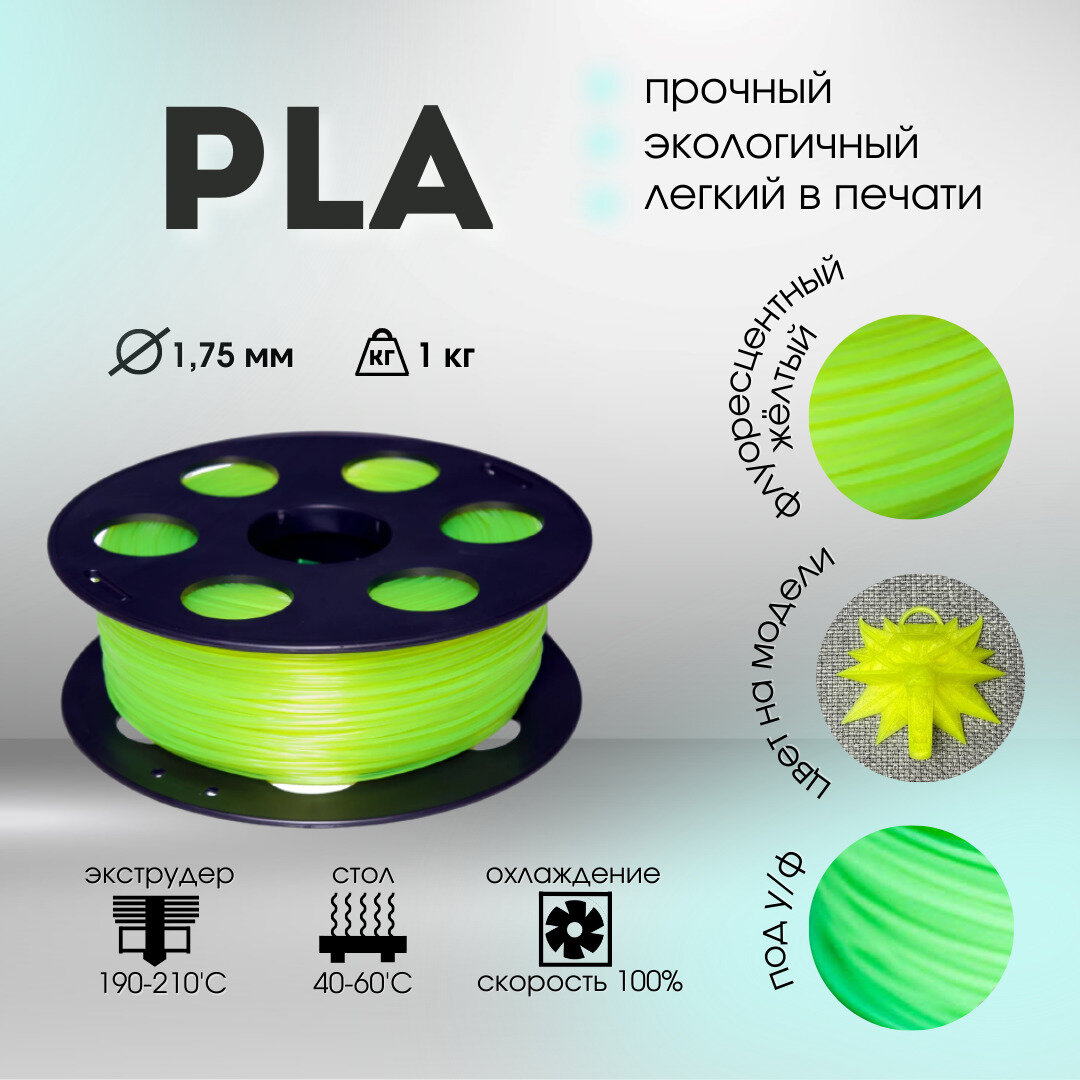 Флуоресцентный PLA пластик Bestfilament для 3D-принтеров, цвет желтый, 1 кг (1,75 мм)