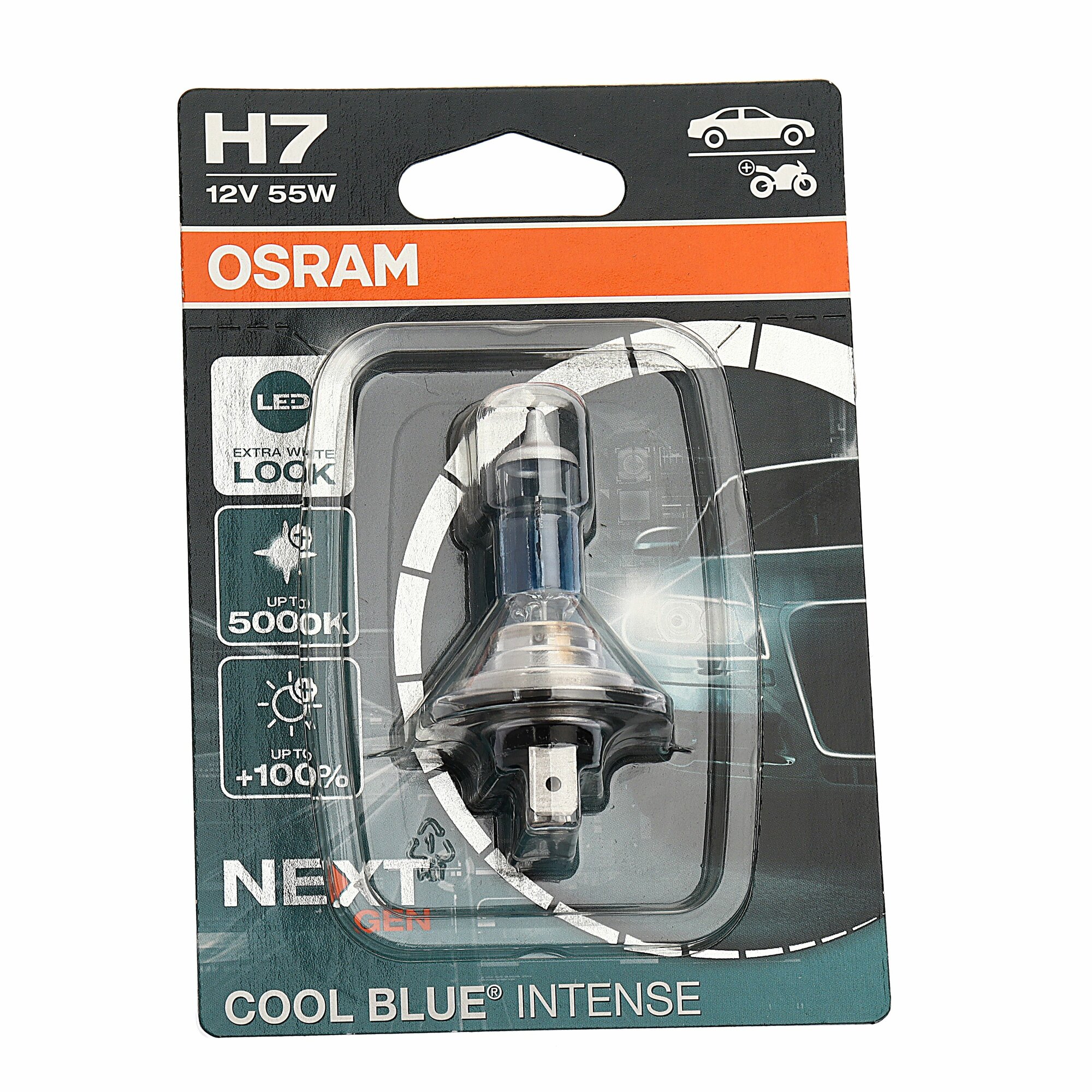 Автолампа OSRAM O-64210CBNбл COOL BLUE INTENSE NextGen H7, 55 Вт, PX26d+100% до 5000K, 12V