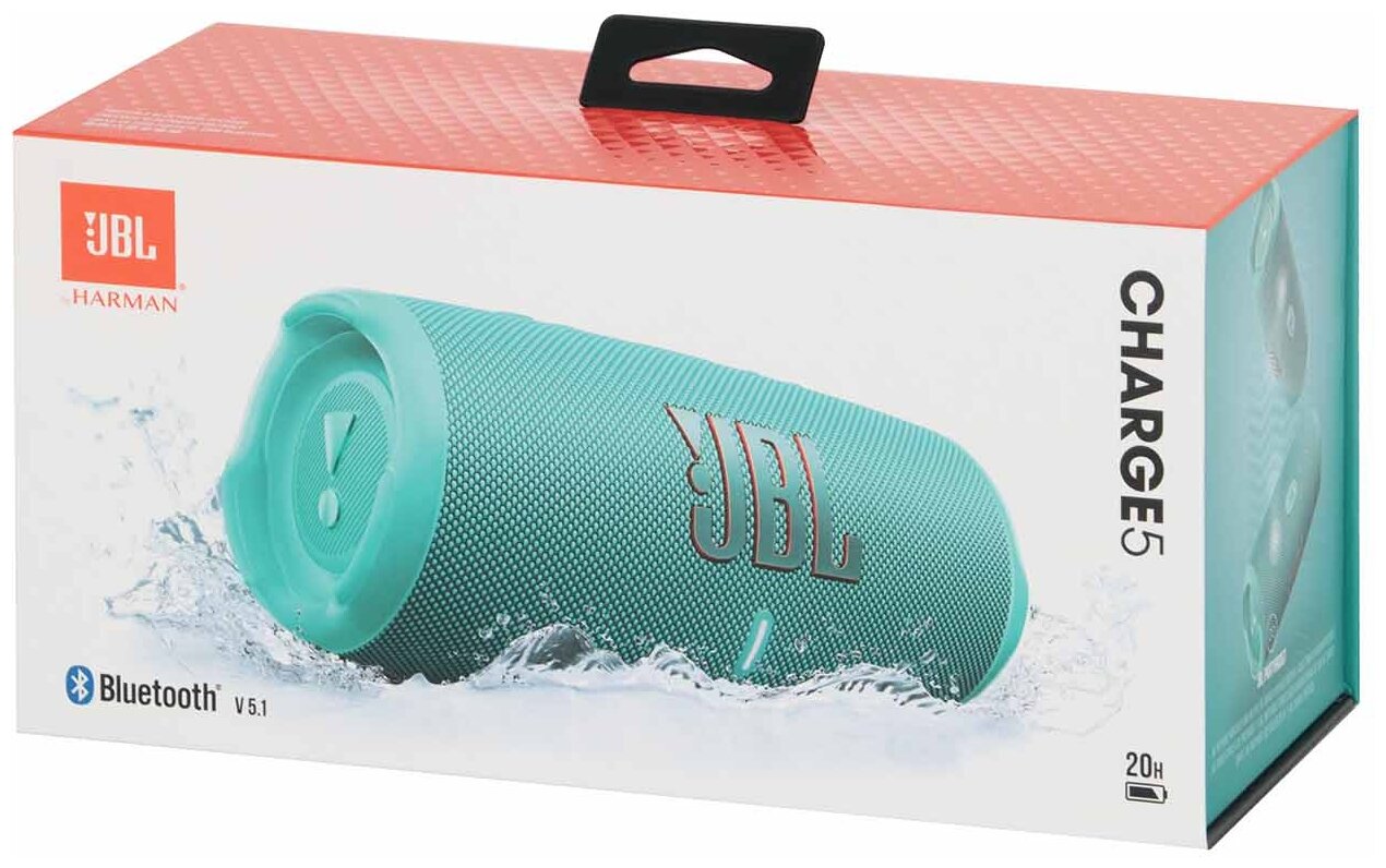 Портативная колонка JBL Charge 5 (40 Вт), бирюзовая, с защитой IP67