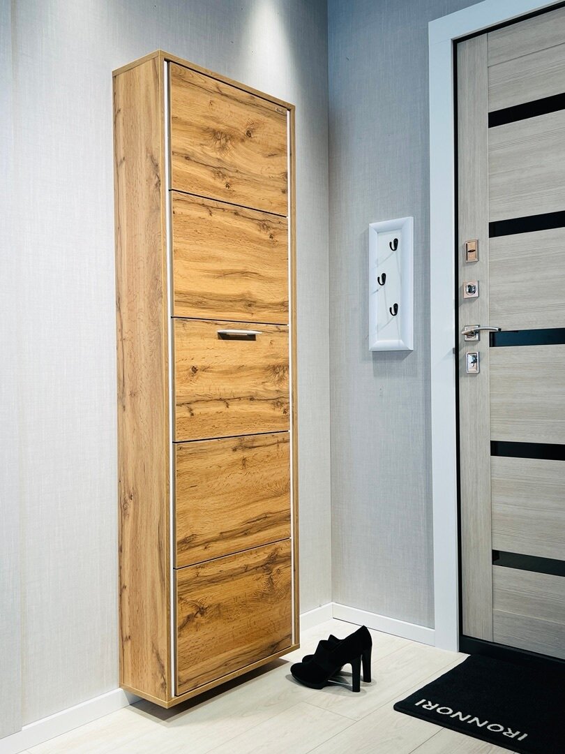 Обувница в прихожую закрытая Айронори Лайт 5 МП узкая цвет дуб вотан