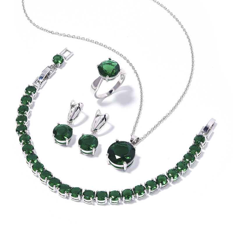 Комплект бижутерии Kaidimei: кольцо, серьги, колье, браслет, циркон