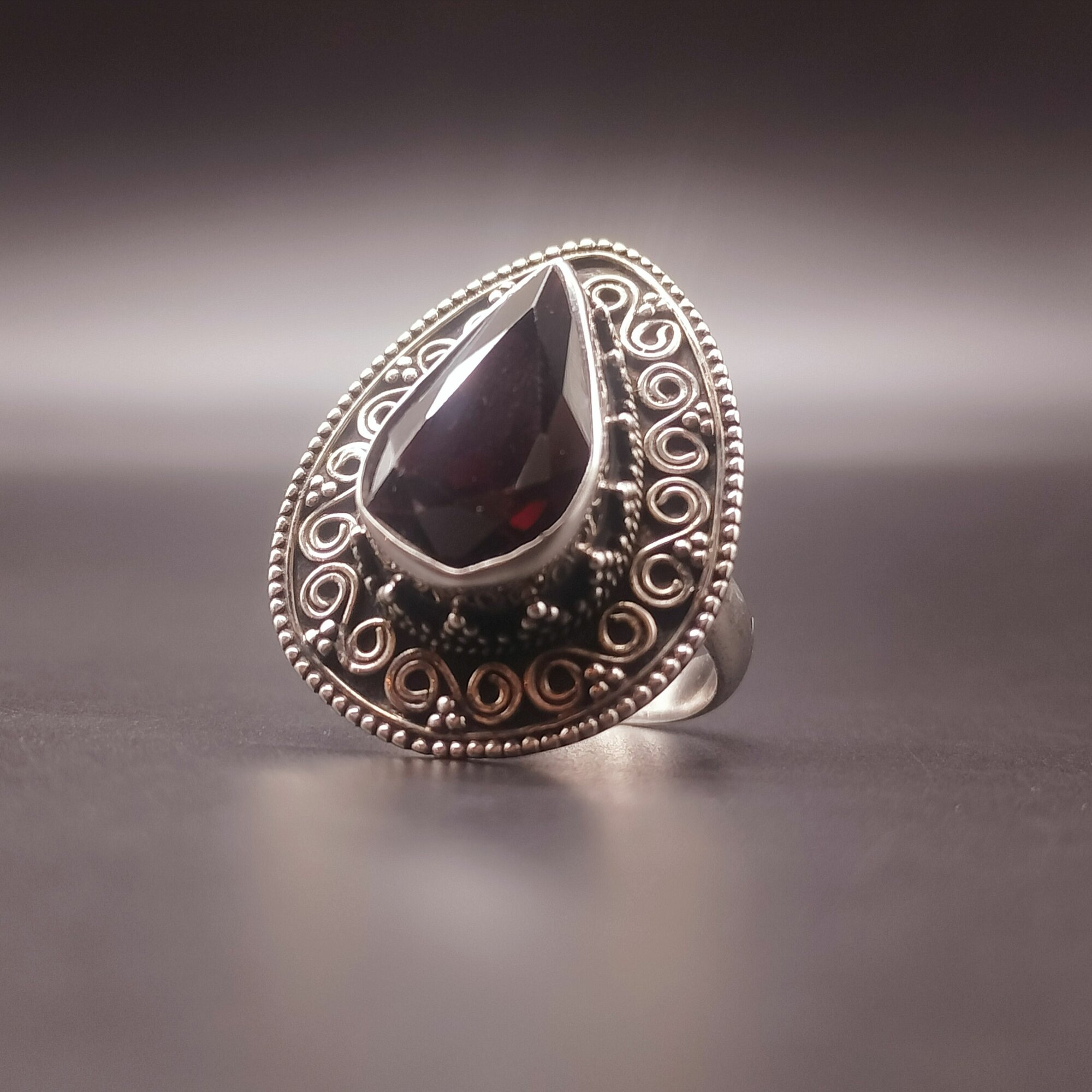 Кольцо, серебро, 925 проба, гранат