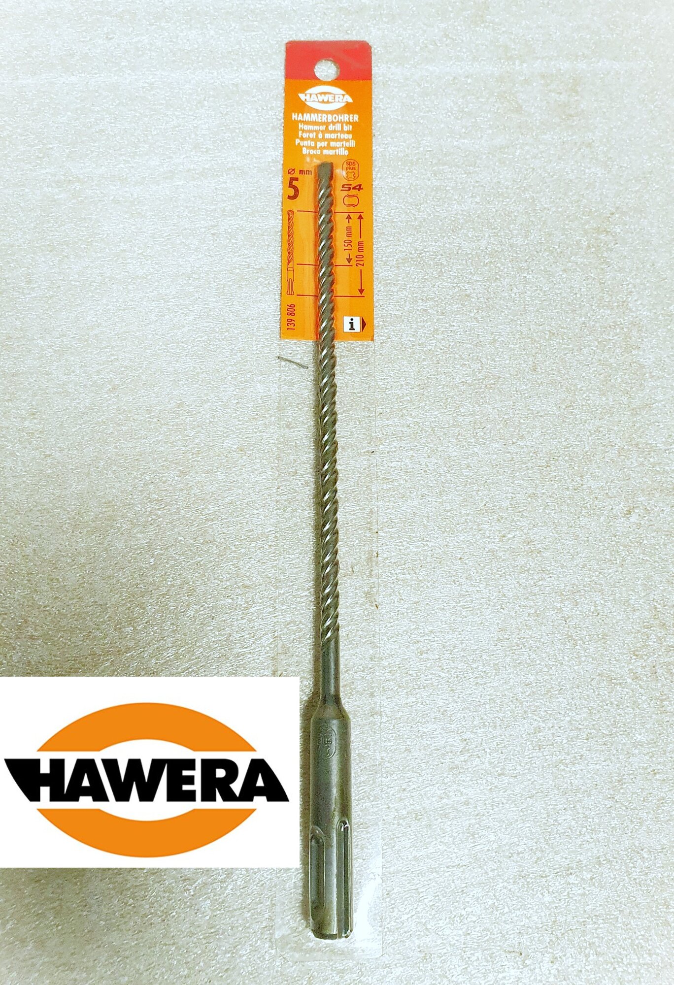 Бур по бетону 5мм Hawera SDS-plus ( 5х150х210 мм ) арт.139806