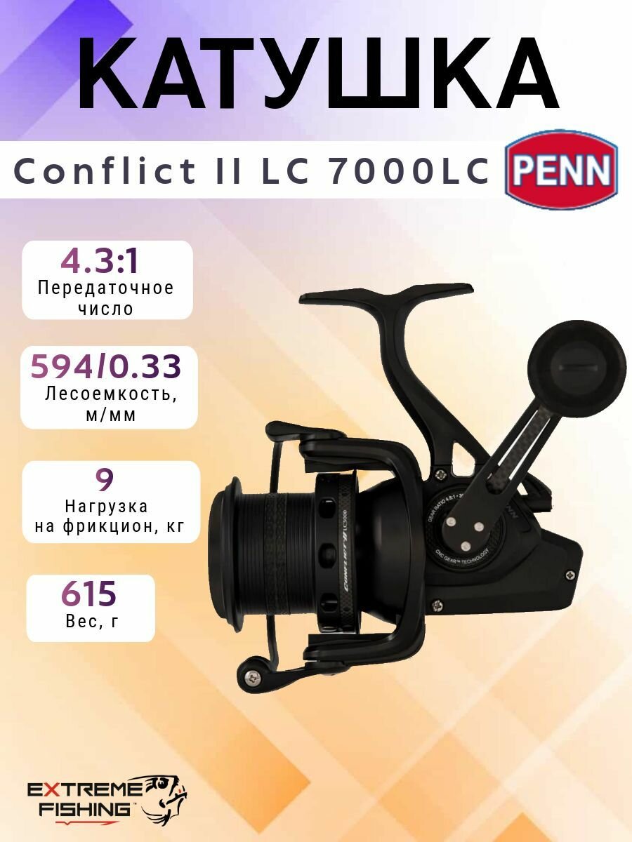 Катушка спиннинговая Penn Conflict II LC 7000LC, безынерционная