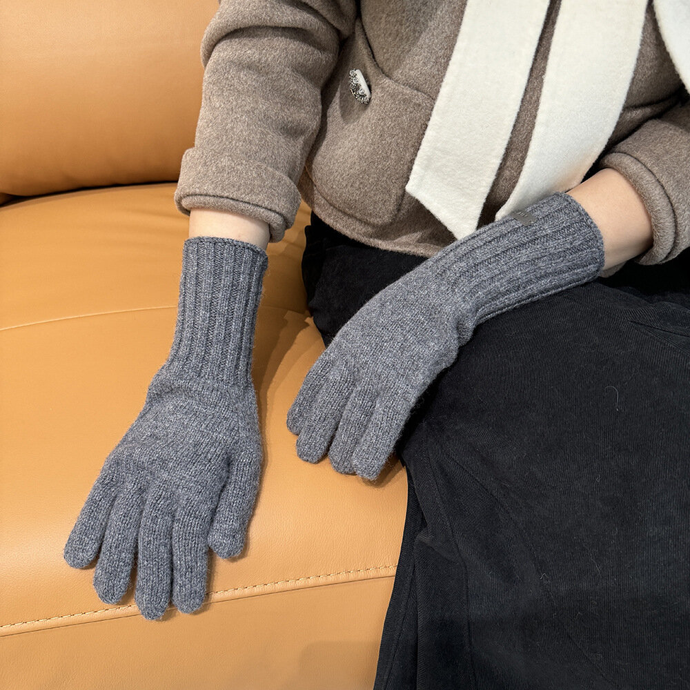 Перчатки, женские, удлиненные, 100% шерсть, сенсорные, темно-серые