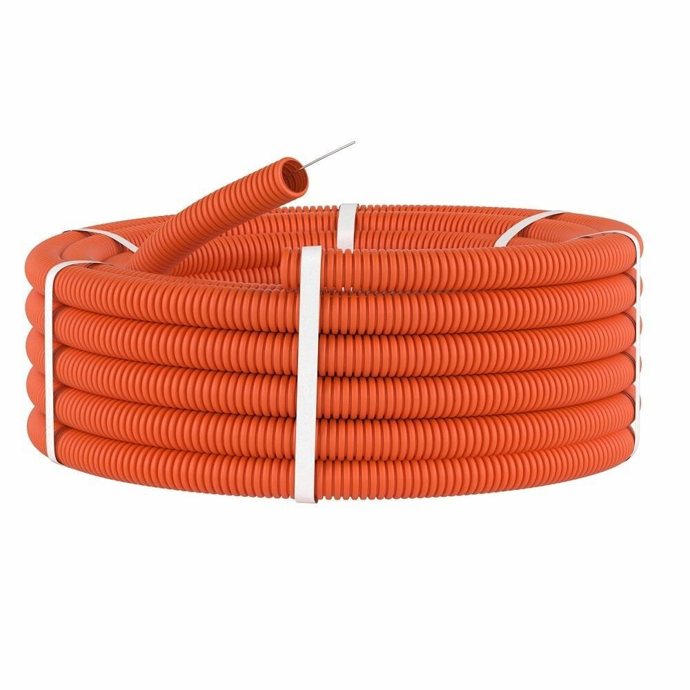 Труба гофрированная D16 мм, ПНД (оранжевая) с зондом, легкого типа, бухта 100 метров