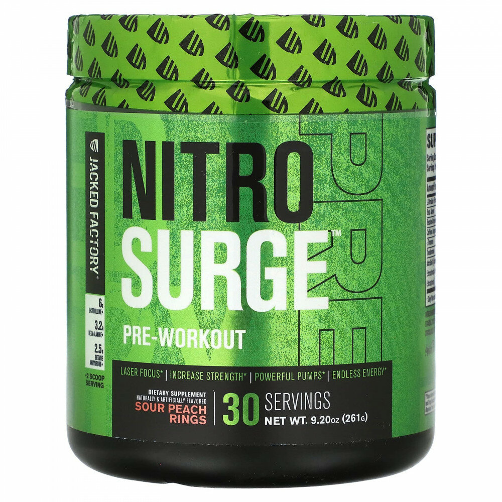 Jacked Factory, Nitro Surge™, предтренировочный комплекс, со вкусом кислого персика, 261 г (9,2 унции)