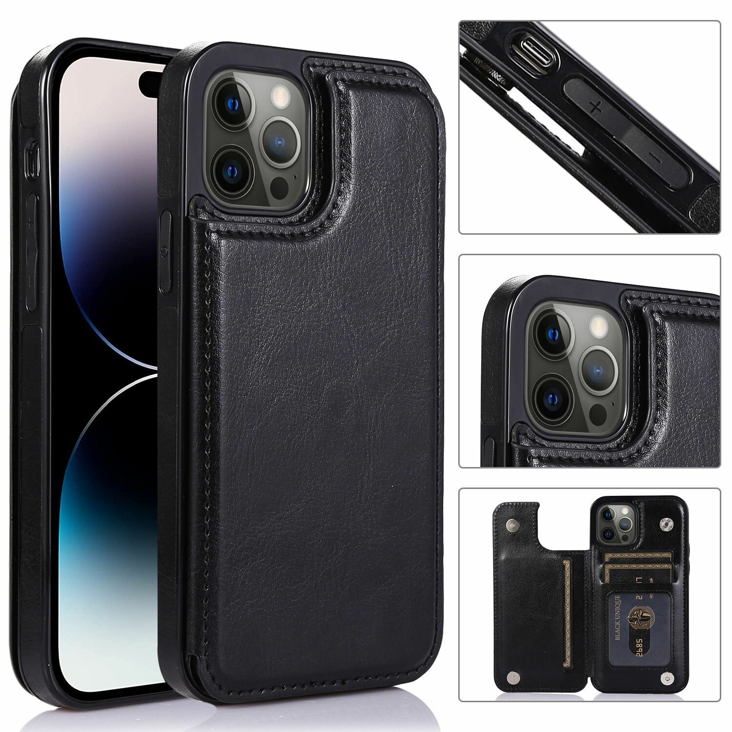 Кожаный чехол для iPhone 14 Pro Max с отделением для карты/ Чехол-кошелек для iPhone 14 pro max/ Кожа высокого качества