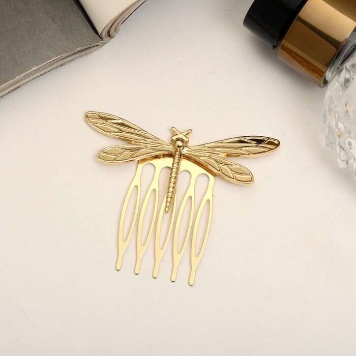 Гребень для волос Queen fair "Либерти", Стрекоза, 4х5 см, золотистый