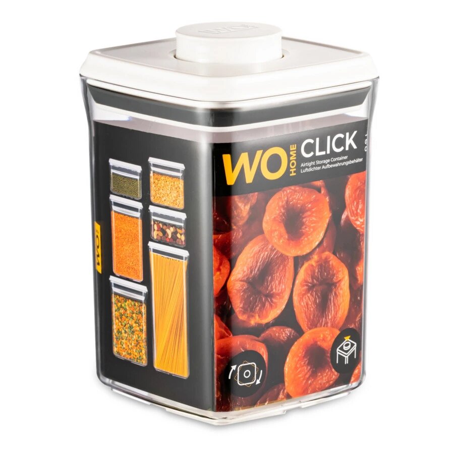 Контейнер для сыпучих продуктов с вакуумной крышкой WO HOME CLICK 900 мл, 10,5х10,5х15 см, пластик