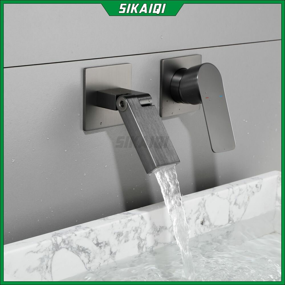 Смеситель для раковины настенный SIKAIQI SQ21011GR, латунь, регулировка верхнего и нижнего углов наклона, серый